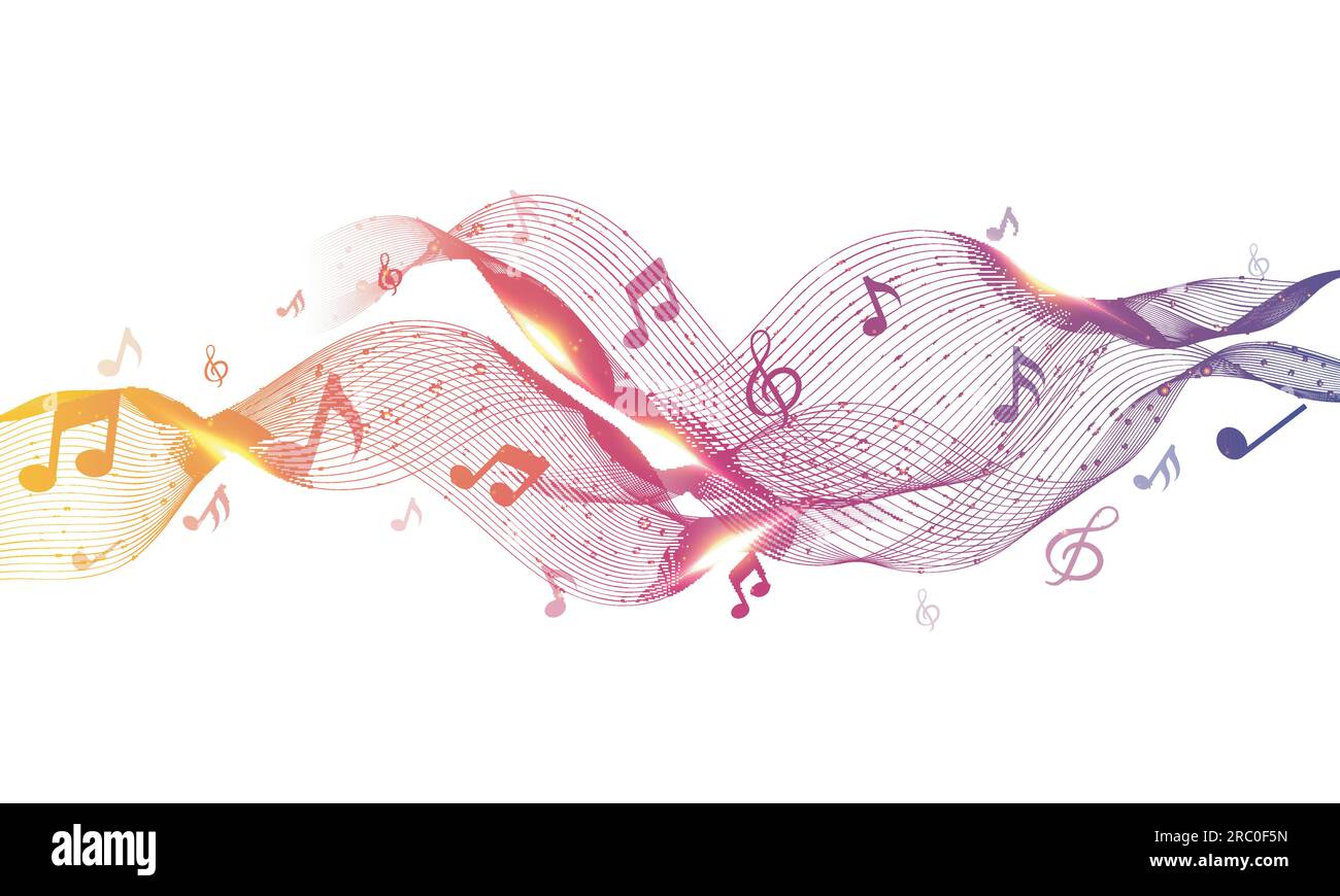 Shiny abstract waves with musical notes, Creative background for Music ...