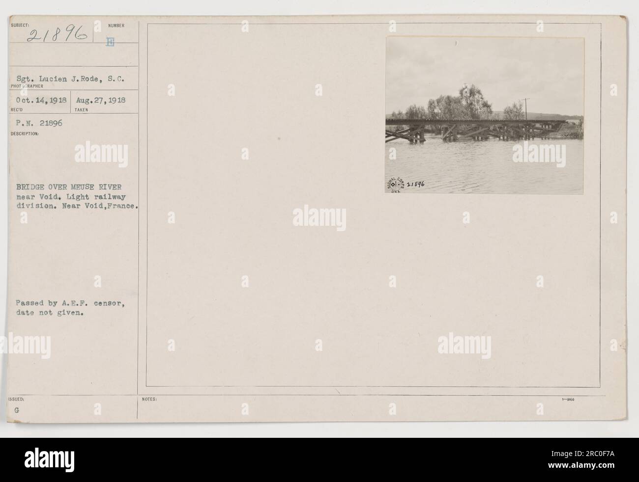 A photograph showing a bridge over the Meuse River near Void, France ...