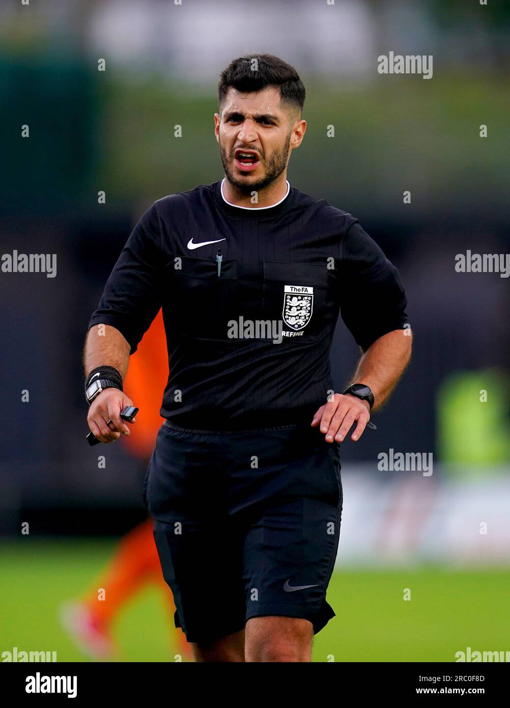 Referee Fadi Mansour during a friendly match at The Hive Stadium, London. Picture date: Tuesday ...