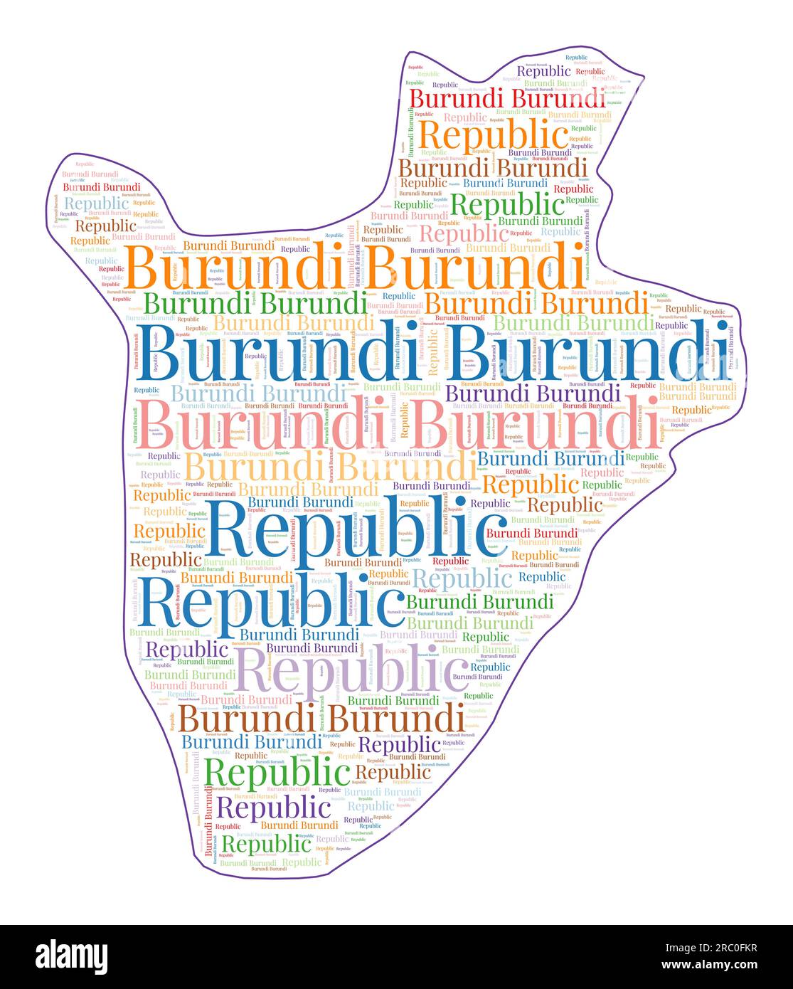 Burundi shape filled with country name in many languages. Burundi map ...