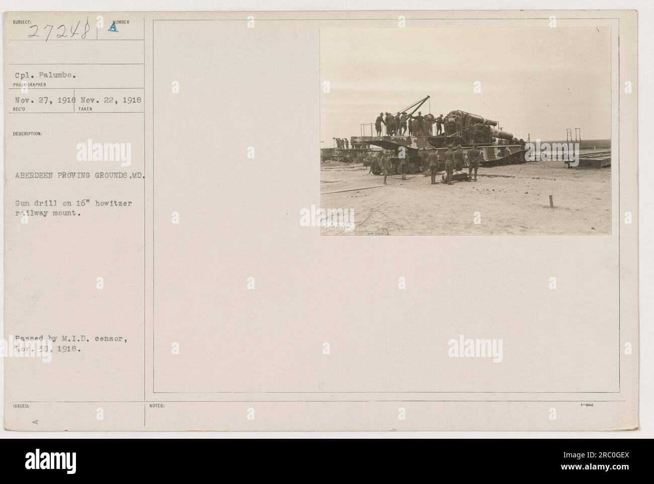 Cpl. Palumbo participates in a gun drill on a 16" howitzer railway ...