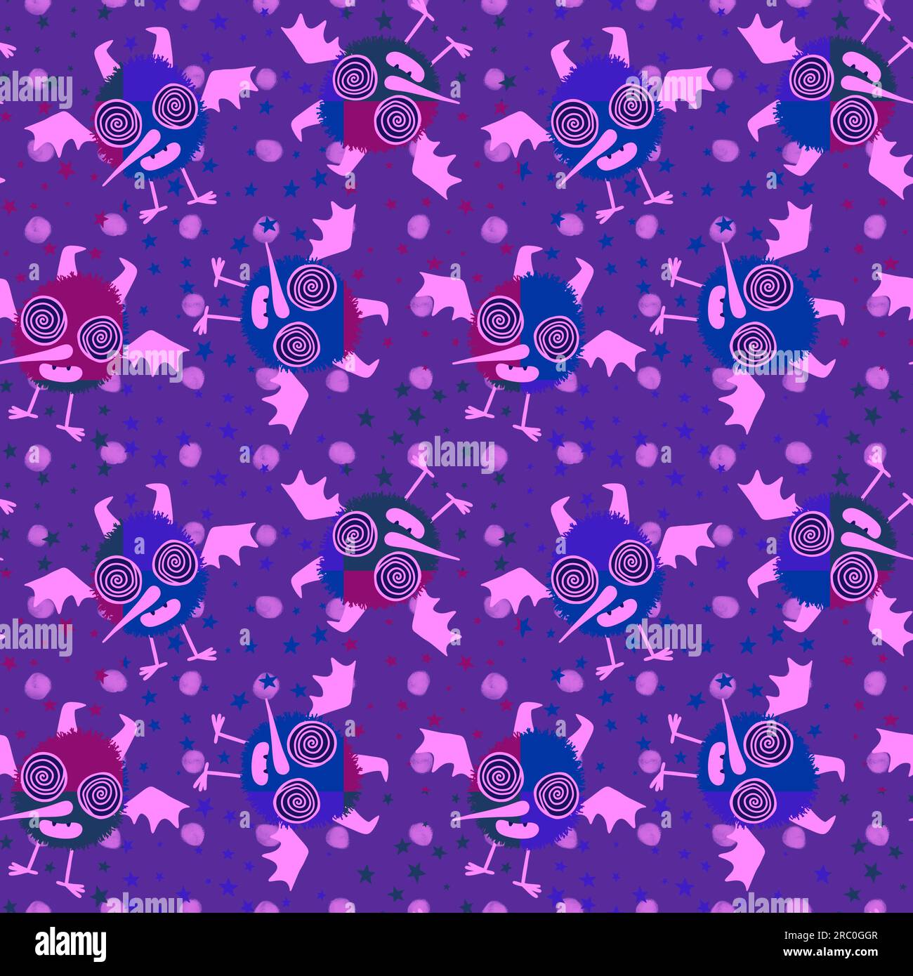 Halloween monsters birds seamless cartoon cute vampire pattern for ...