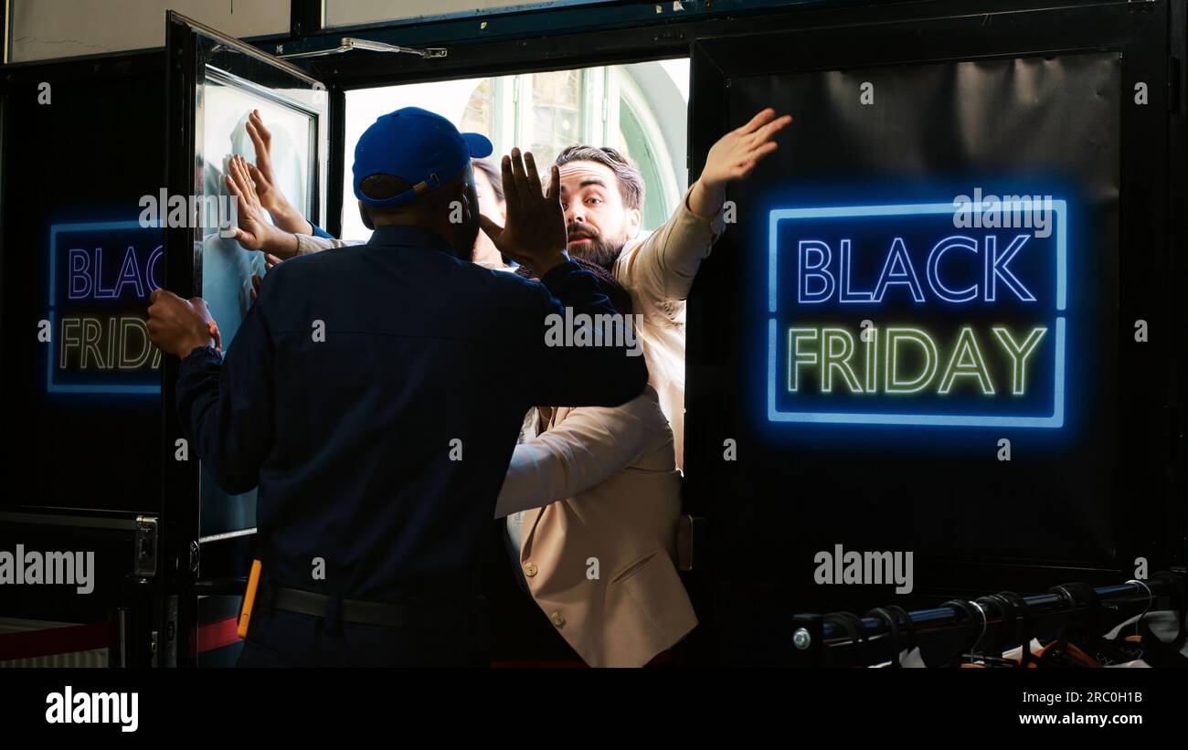 Crazy obsessed shoppers push front door open to shop on black friday ...