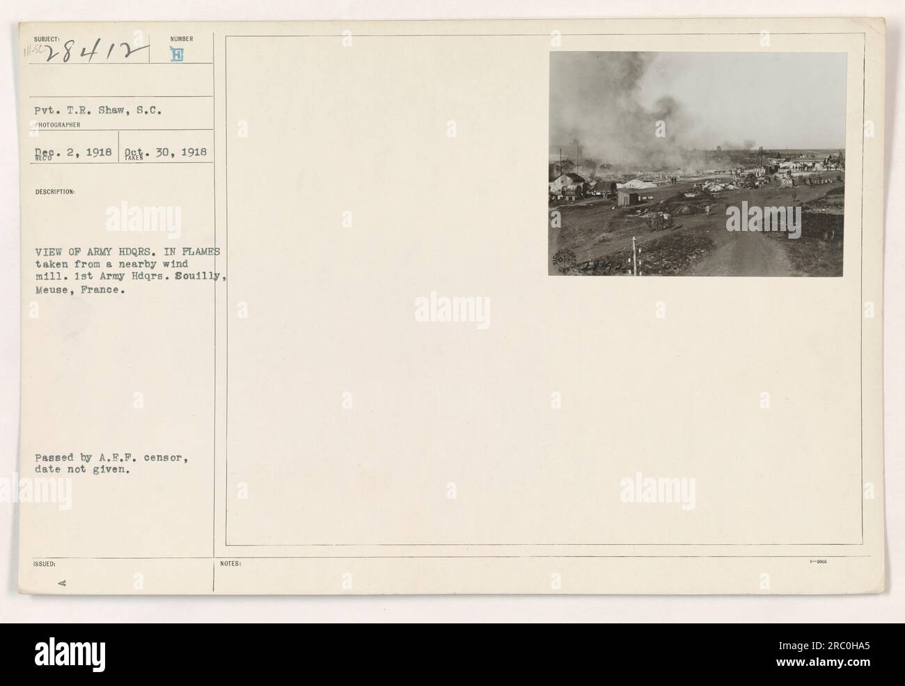 A black and white photograph showing the First Army Headquarters in ...