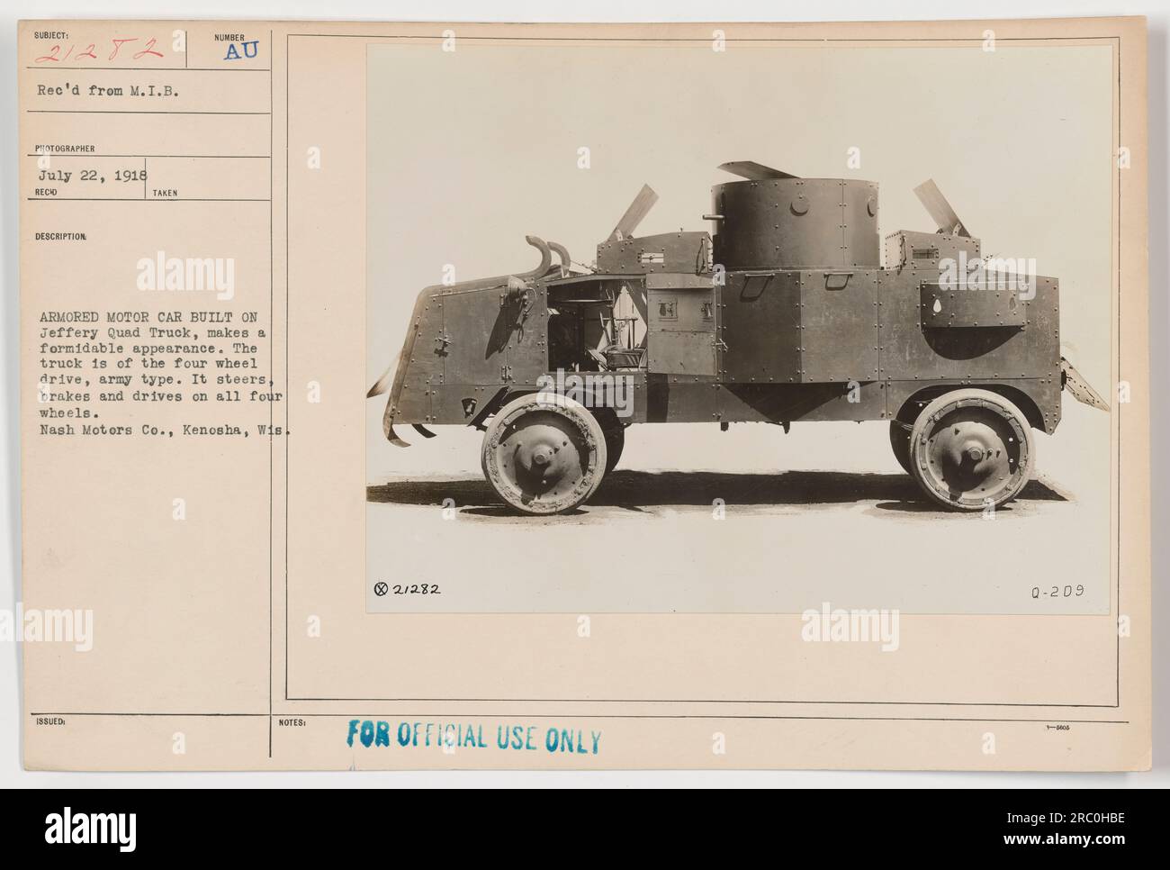 An armored motor car built on a Jeffery Quad Truck, which was widely ...