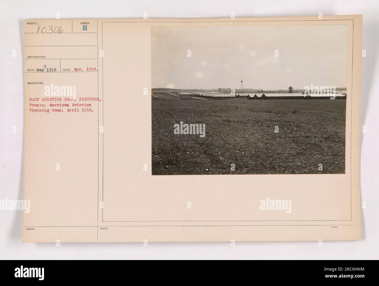 The image depicts the main aviation camp in Issoudon, France during World War One. It is an ...