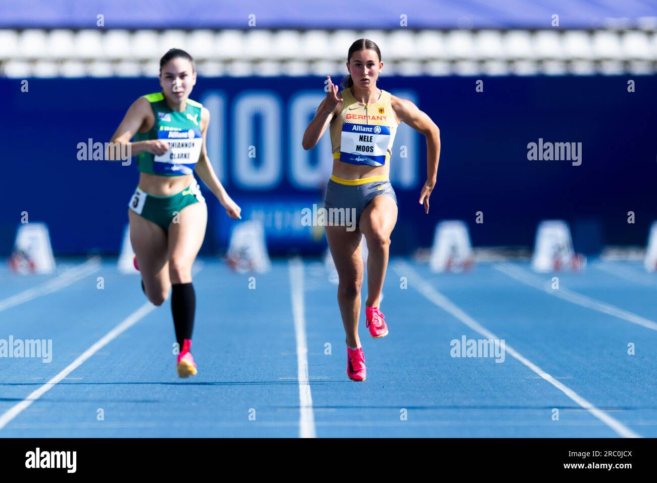 Paris, 10.07.23: Nele Moos (R) of germany over 100m Sprint (Klasse T 38 ...