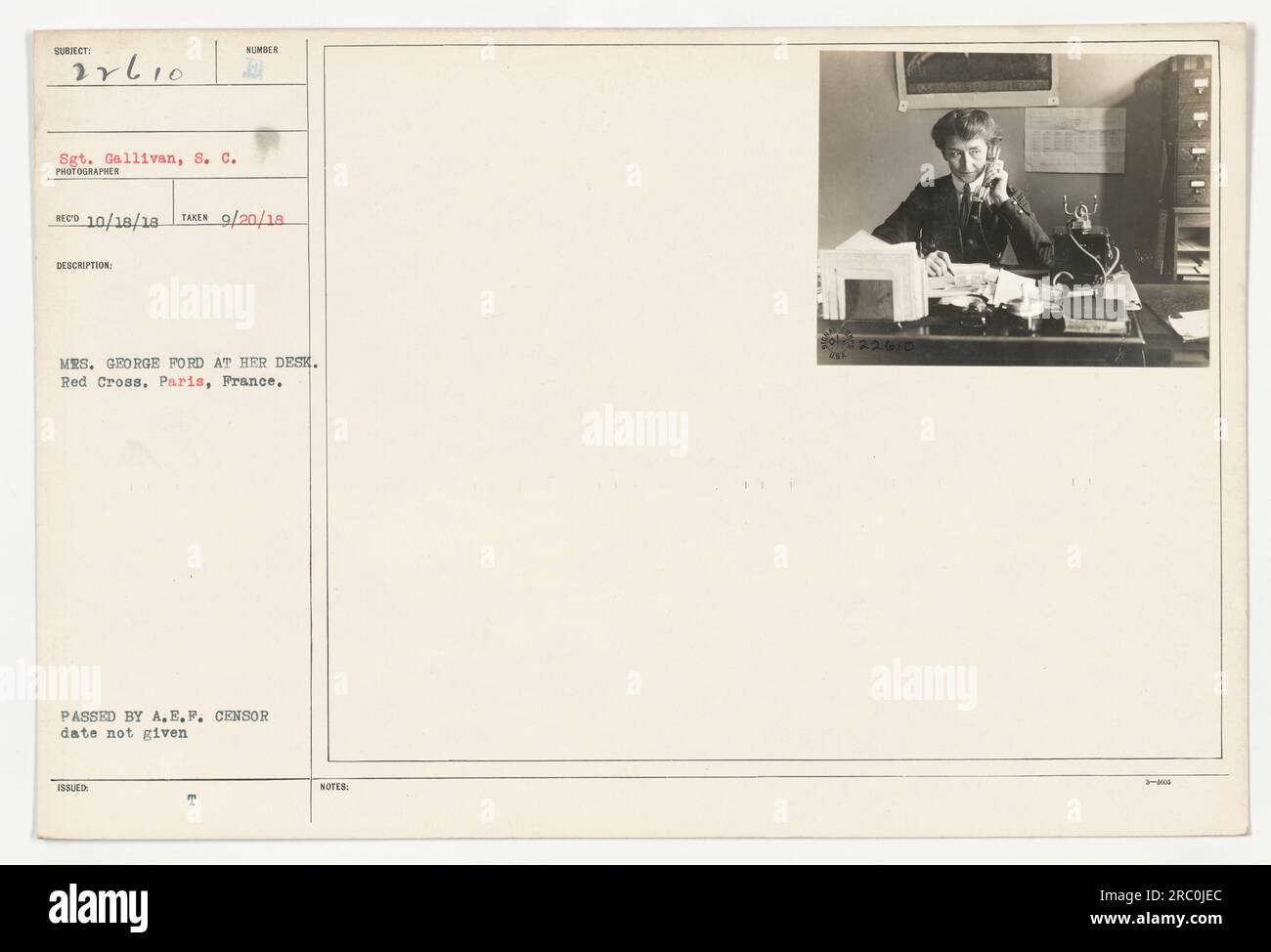 Sgt. Gallivan captured this photo at Red Cross in Paris, France on September 20, 1918. Mrs ...