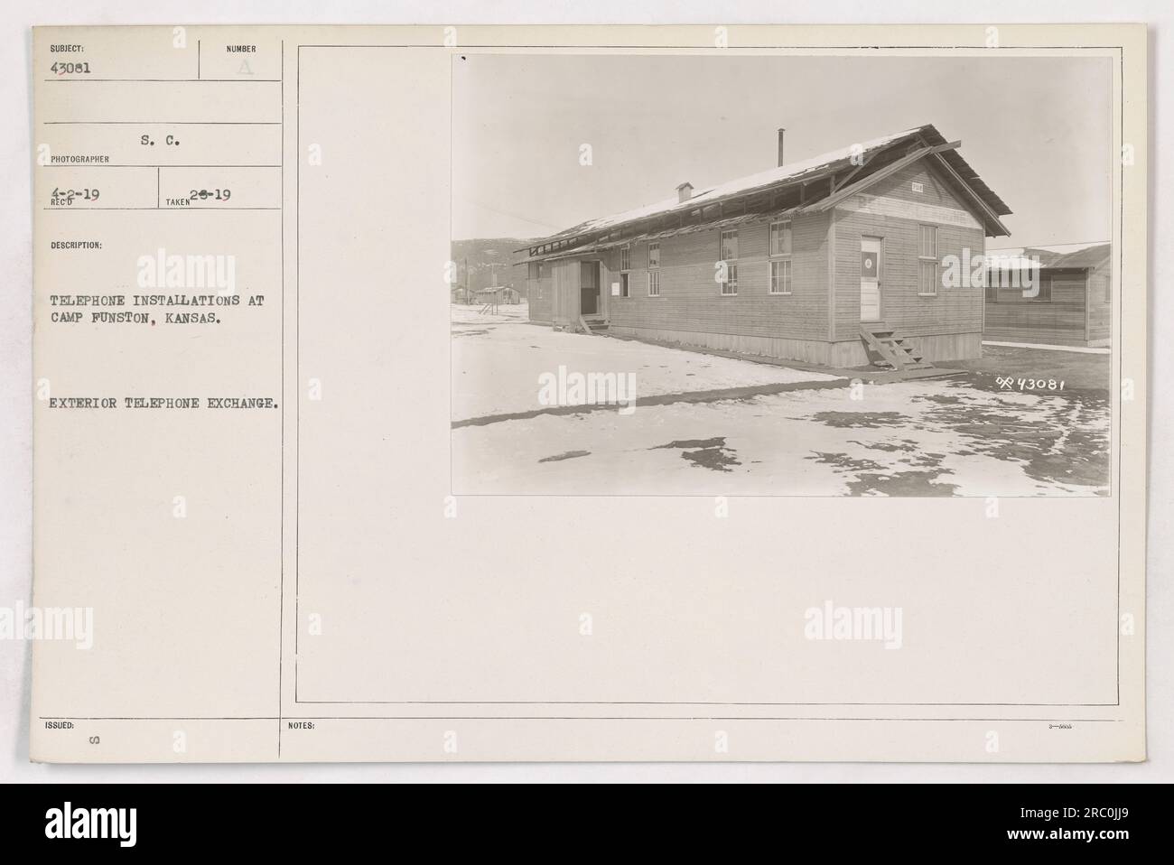 Exterior view of a telephone exchange at Camp Funston, Kansas. The ...