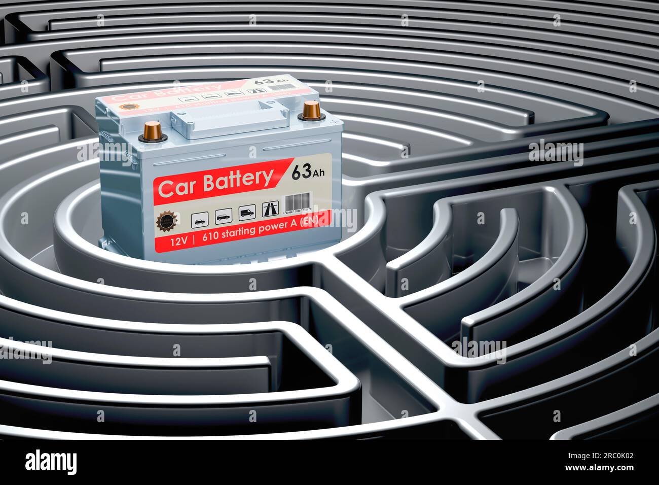 Car battery inside dark labyrinth maze. 3D rendering Stock Photo - Alamy
