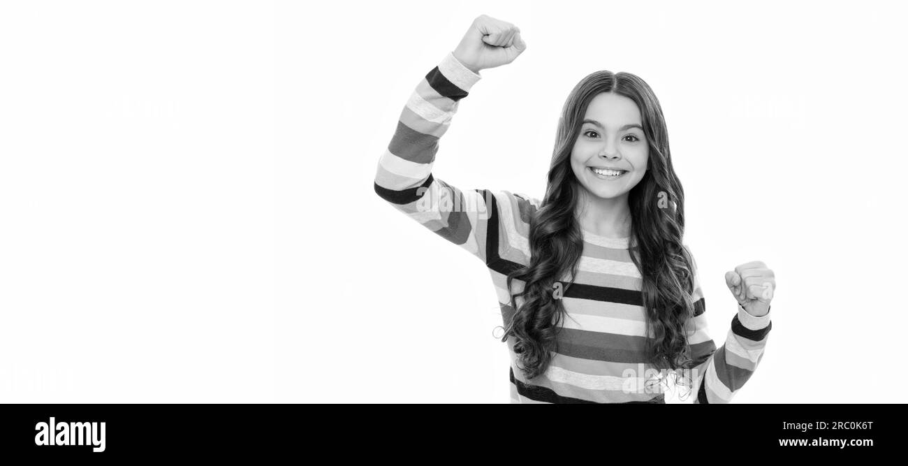 Success starts with you. Happy winner celebrate success. Child face ...