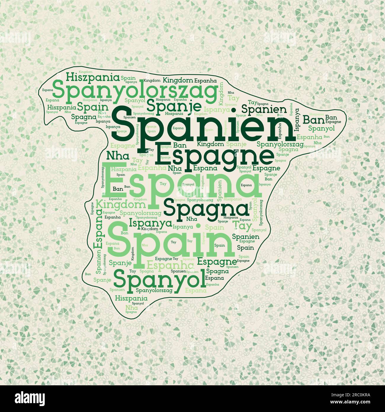 Spain shape with country names word cloud in multiple languages. Spain ...