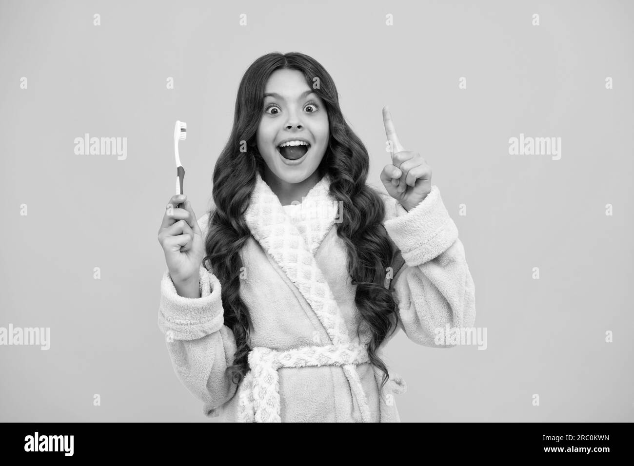 Amazed teen girl. Oral hygiene, dental. Teenage girl brushing her teeth ...
