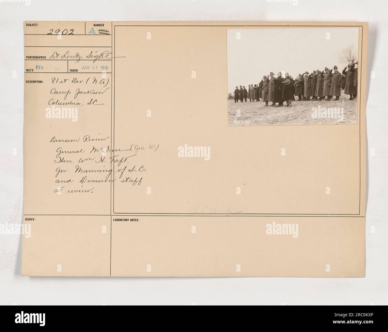 Image: The photograph shows a division review at Camp Jackson, Columbia ...