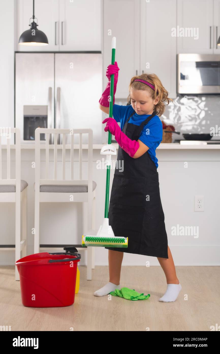 Portrait of child cleaning, concept growth, development, family ...