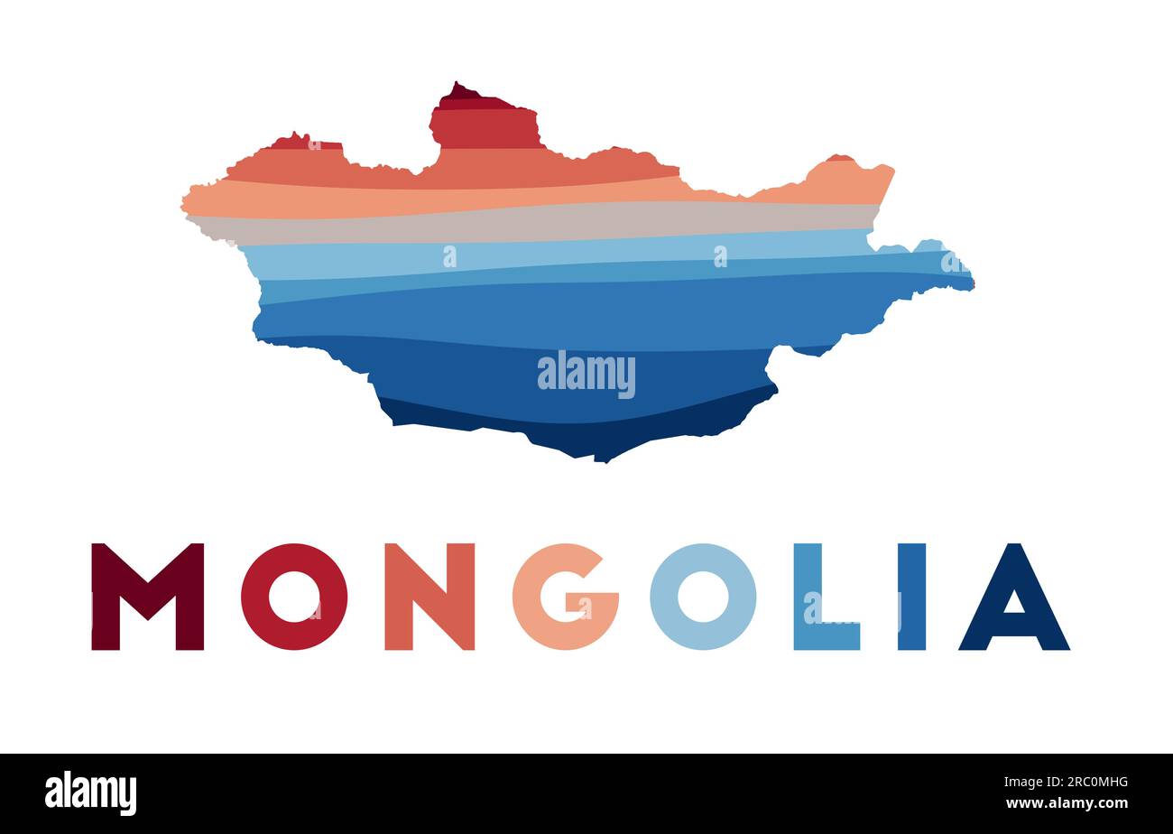 Mongolia map. Map of the country with beautiful geometric waves in red ...