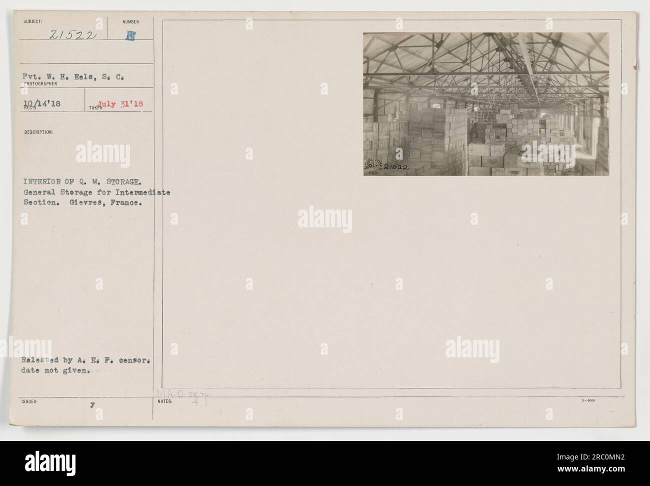 Pvt. W. H. Eels of South Carolina pictured inside the Q.M. Storage ...