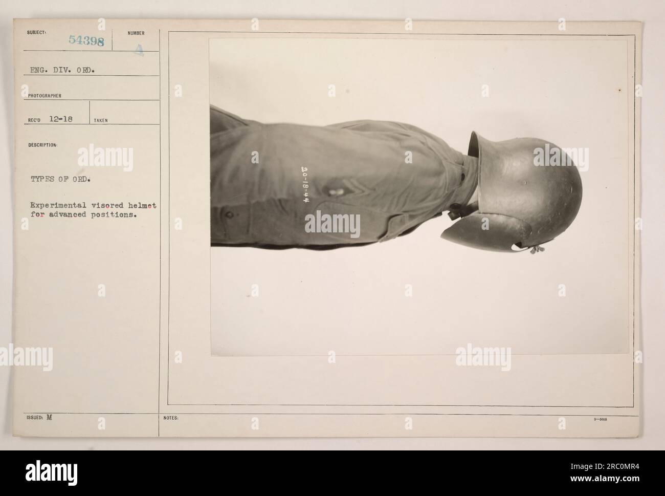 An experimental visored helmet for advanced positions, issued by the ...