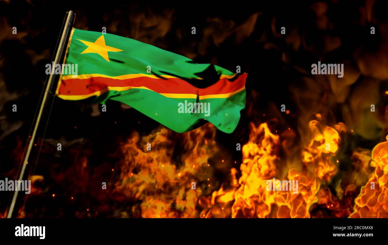 flag of Democratic Republic of Congo on burning fire background - hard ...