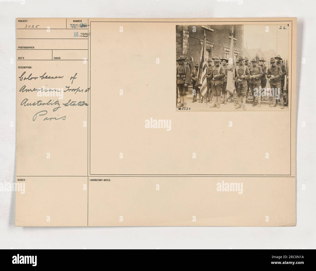 Color bearers of American troops at Austerlitz Station, Paris during ...