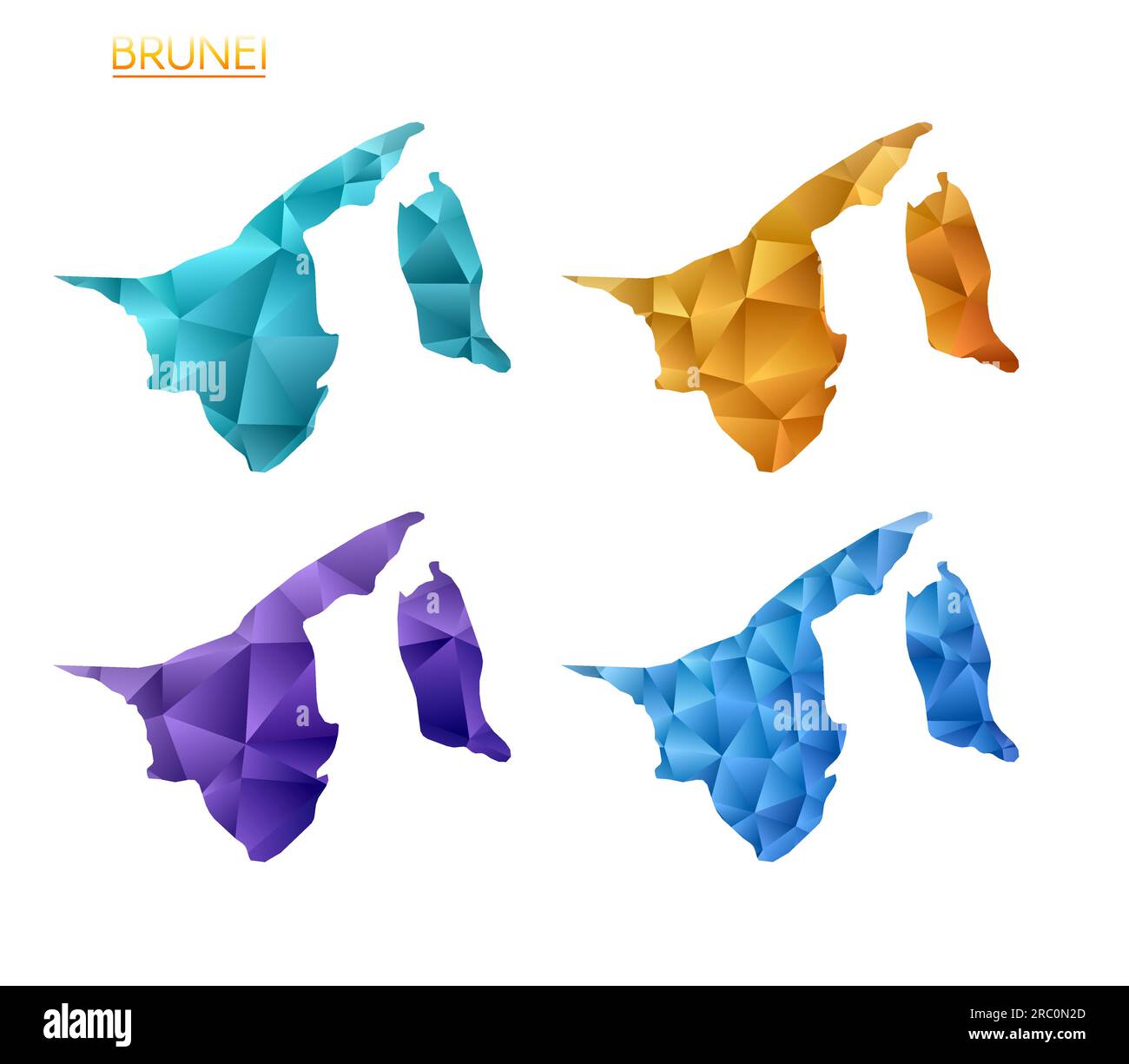 Set of vector polygonal maps of Brunei. Bright gradient map of country in low poly style Stock ...