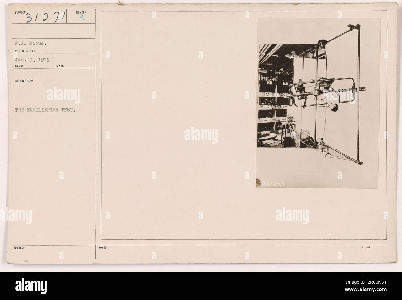 American soldier undergoing an equilibrium test during World War One ...