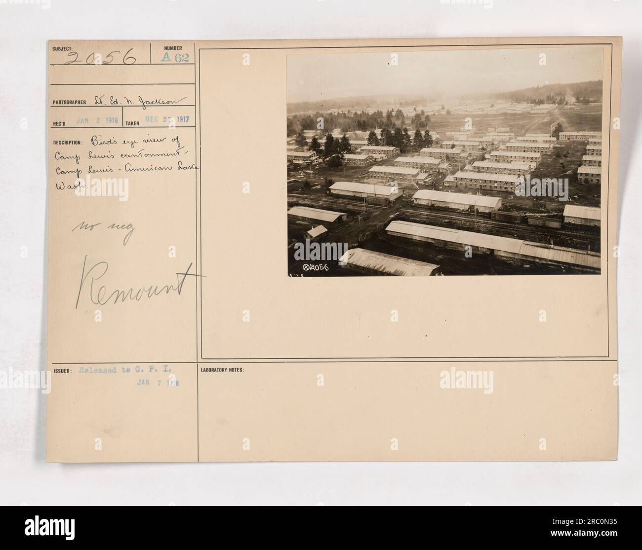 Bird's eye view of Camp Lewis cantonment at American Lake, Washington ...