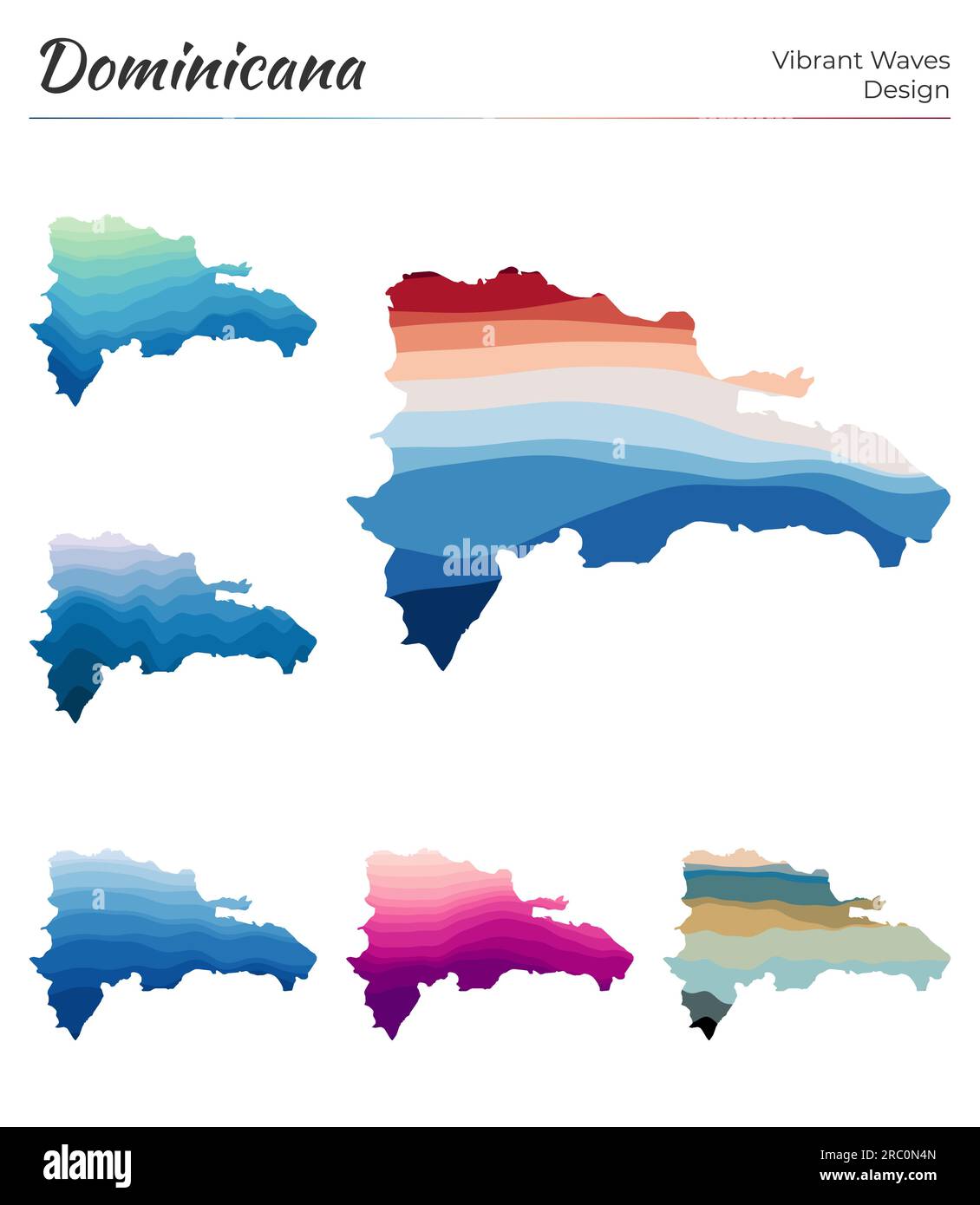 Set of vector maps of Dominicana. Vibrant waves design. Bright map of ...