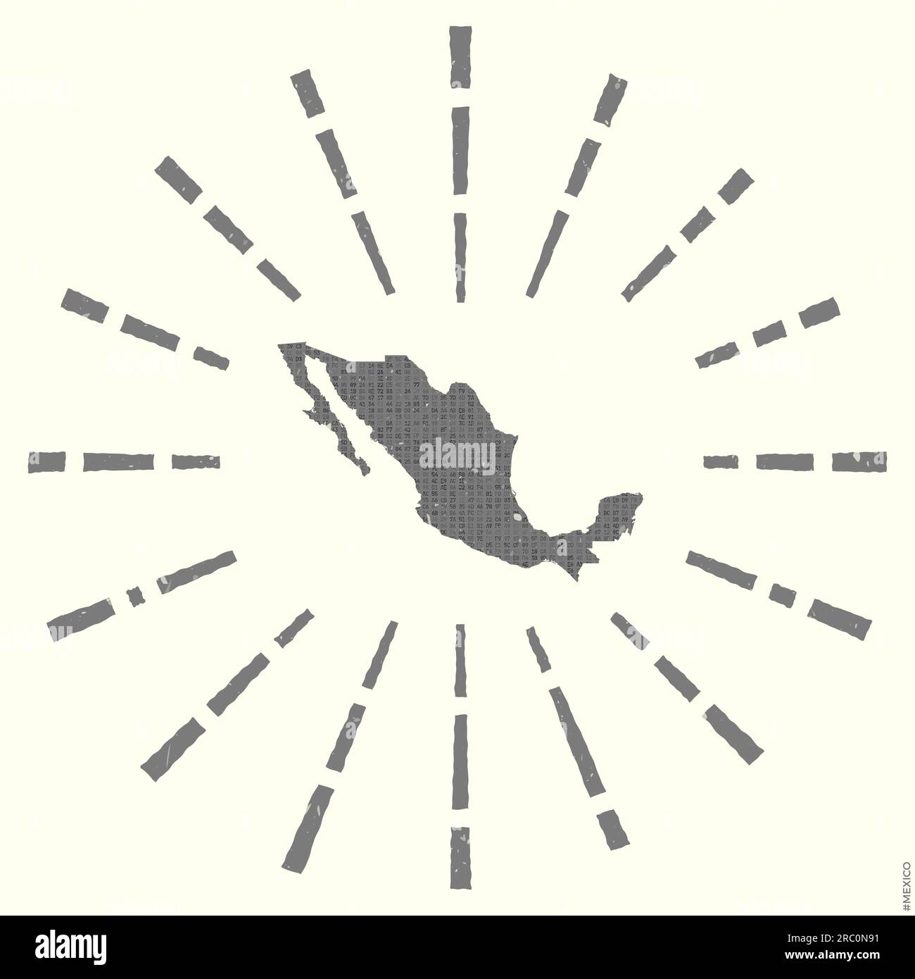 Mexico Logo. Grunge sunburst poster with map of the country. Shape of ...
