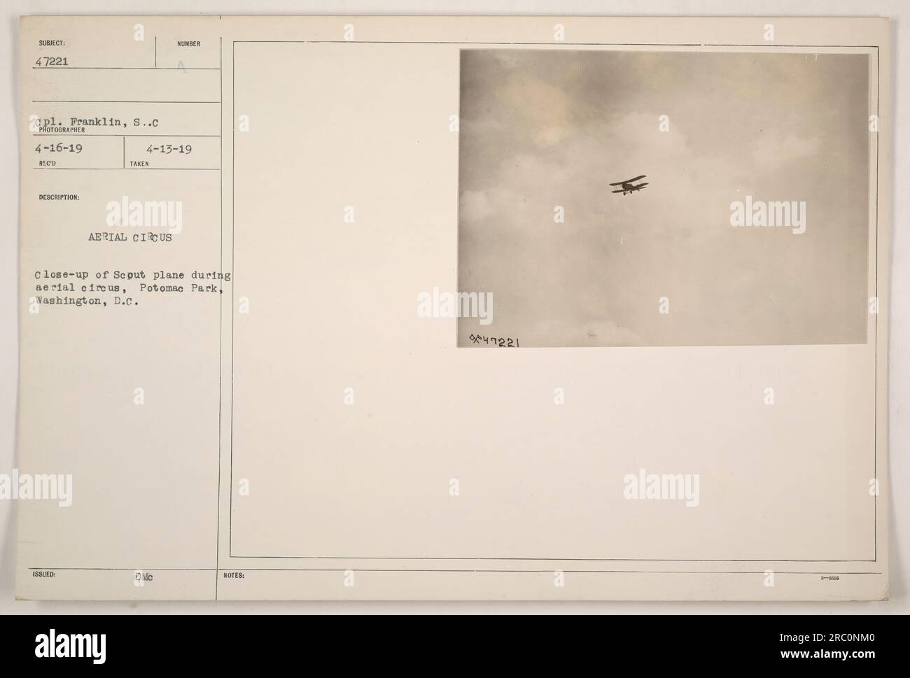 Scout plane performing in an aerial circus at Potomac Park, Washington ...