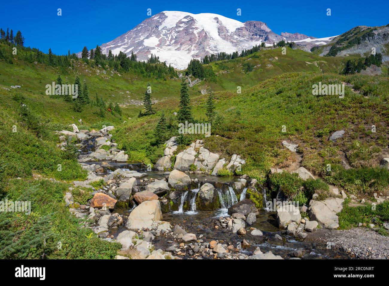 Mount Rainier and waterfall along Skyline Trail | Mount Rainier ...