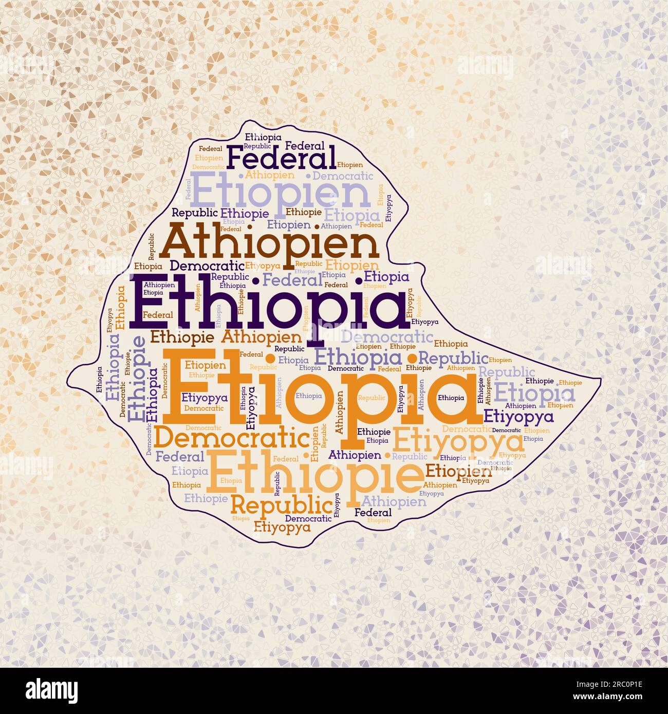 Ethiopia shape with country names word cloud in multiple languages ...
