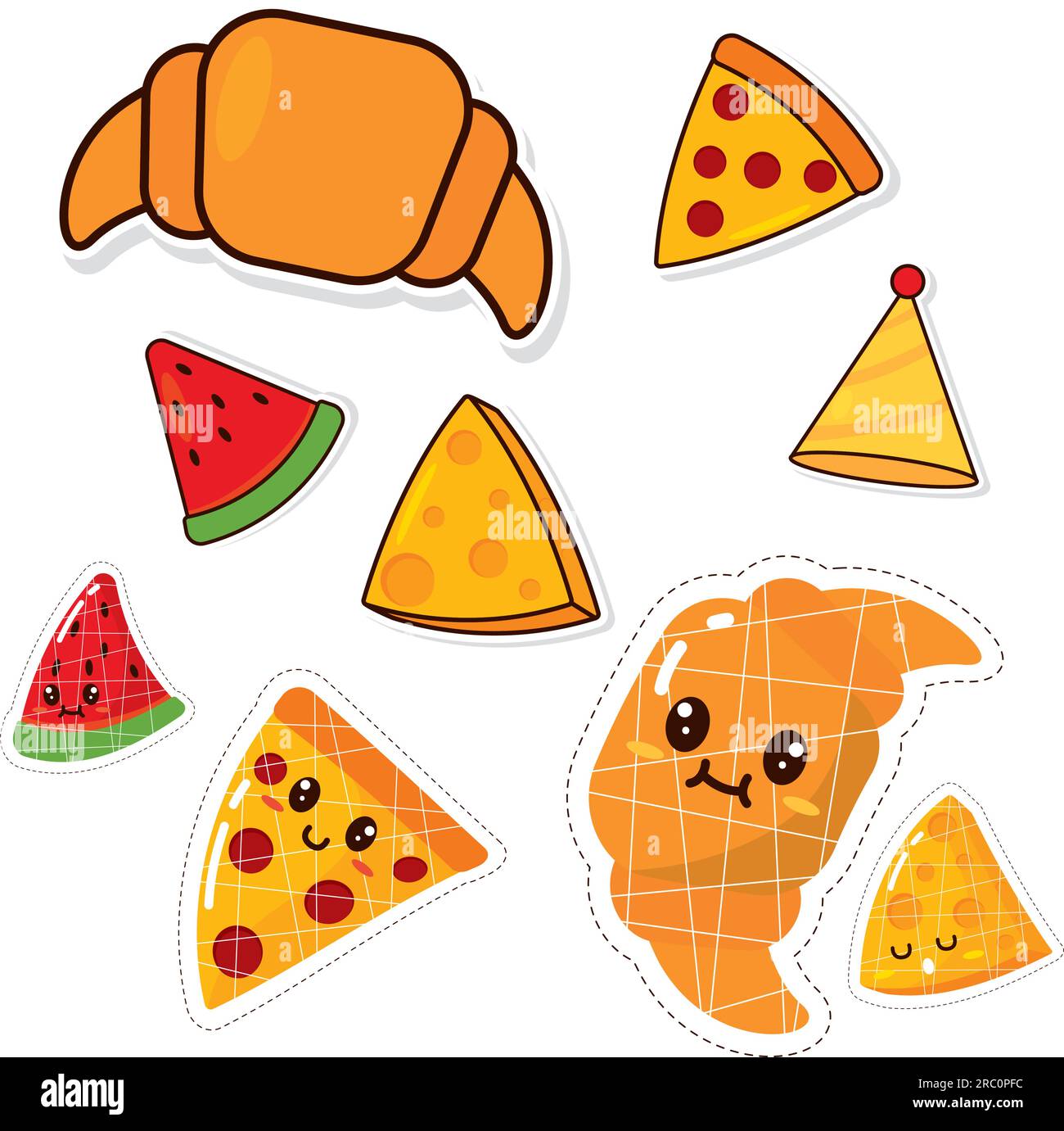 Set of colored cute food emoji icons Vector Stock Vector Image & Art ...