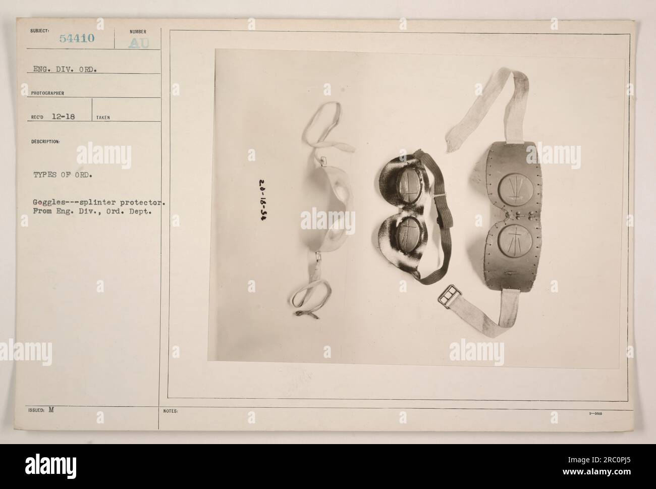 Types of ordnance goggles, specifically the splinter protector type ...