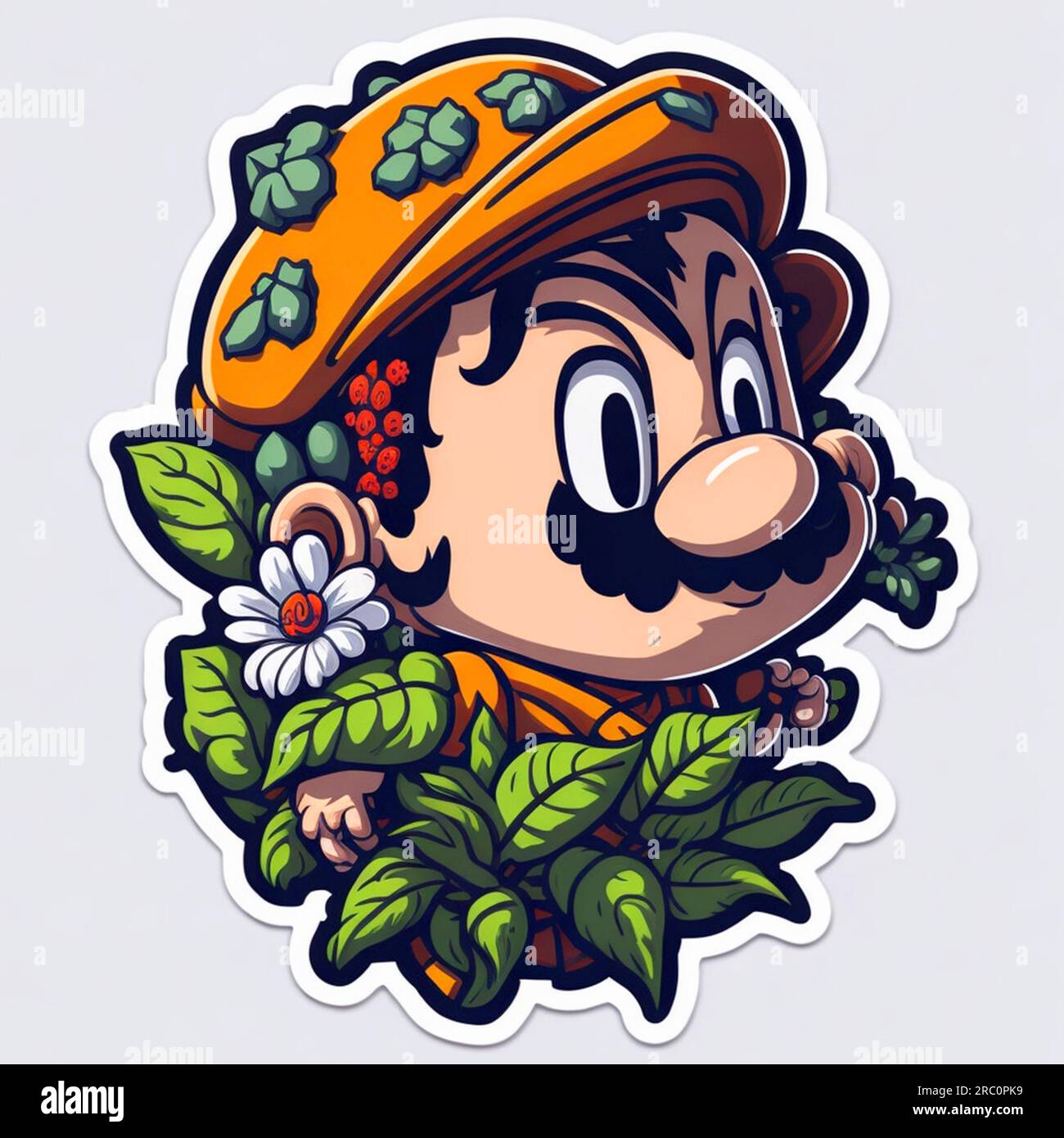Sticker style illustration of Super Mario with flowers. Tattoo design ...