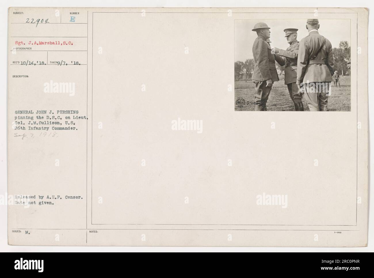 General John J. Pershing pins the Distinguished Service Cross on ...