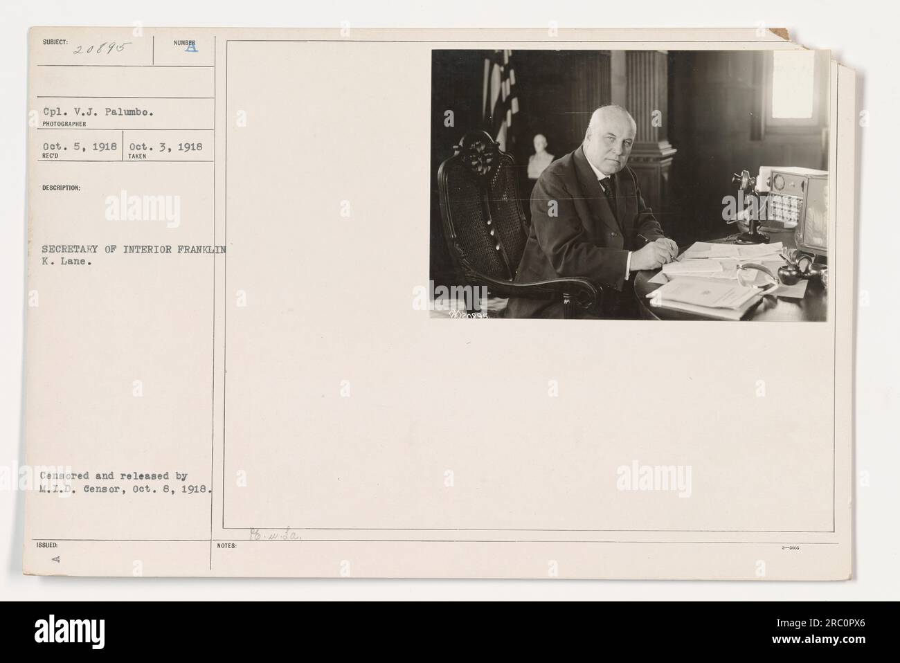 Cpl. V.J. Palumbo with Secretary of Interior Franklin K. Lane ...