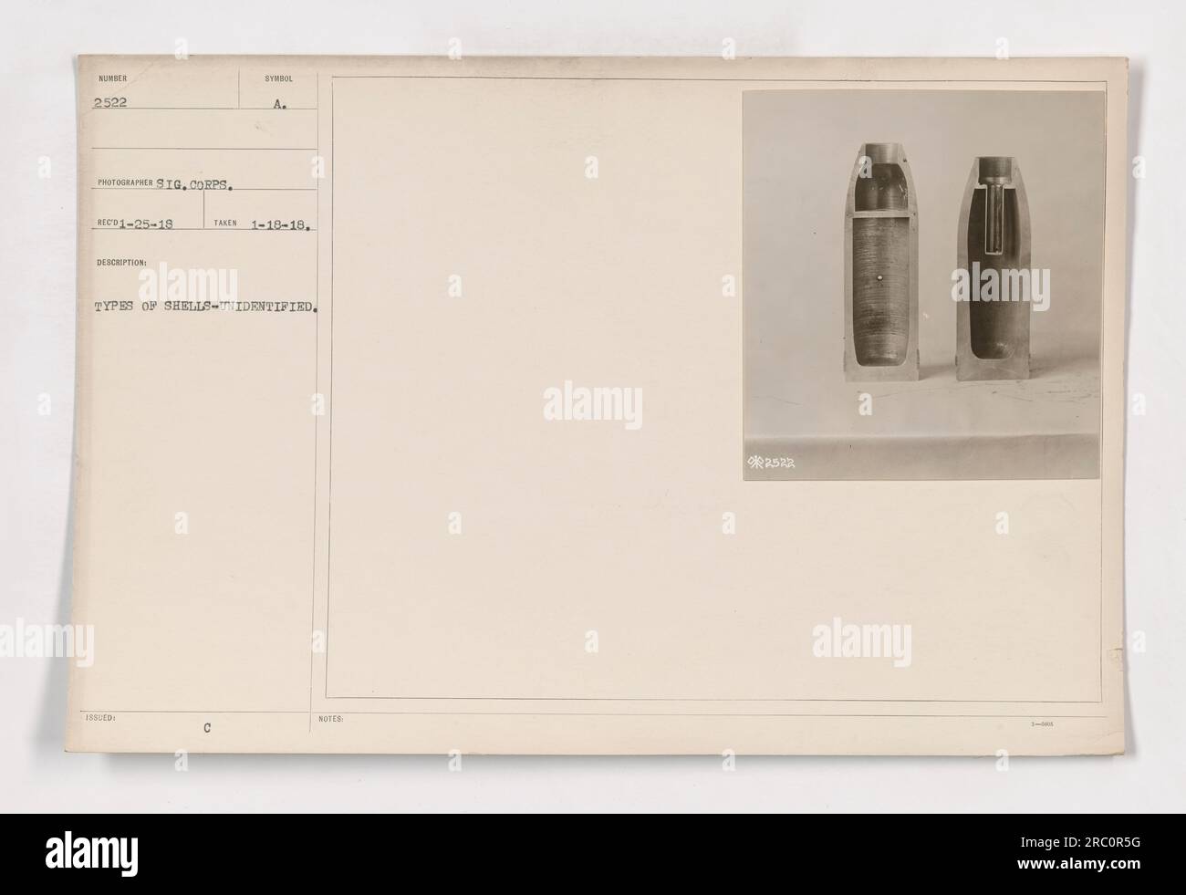 Image showing various types of shells used during World War One. The ...