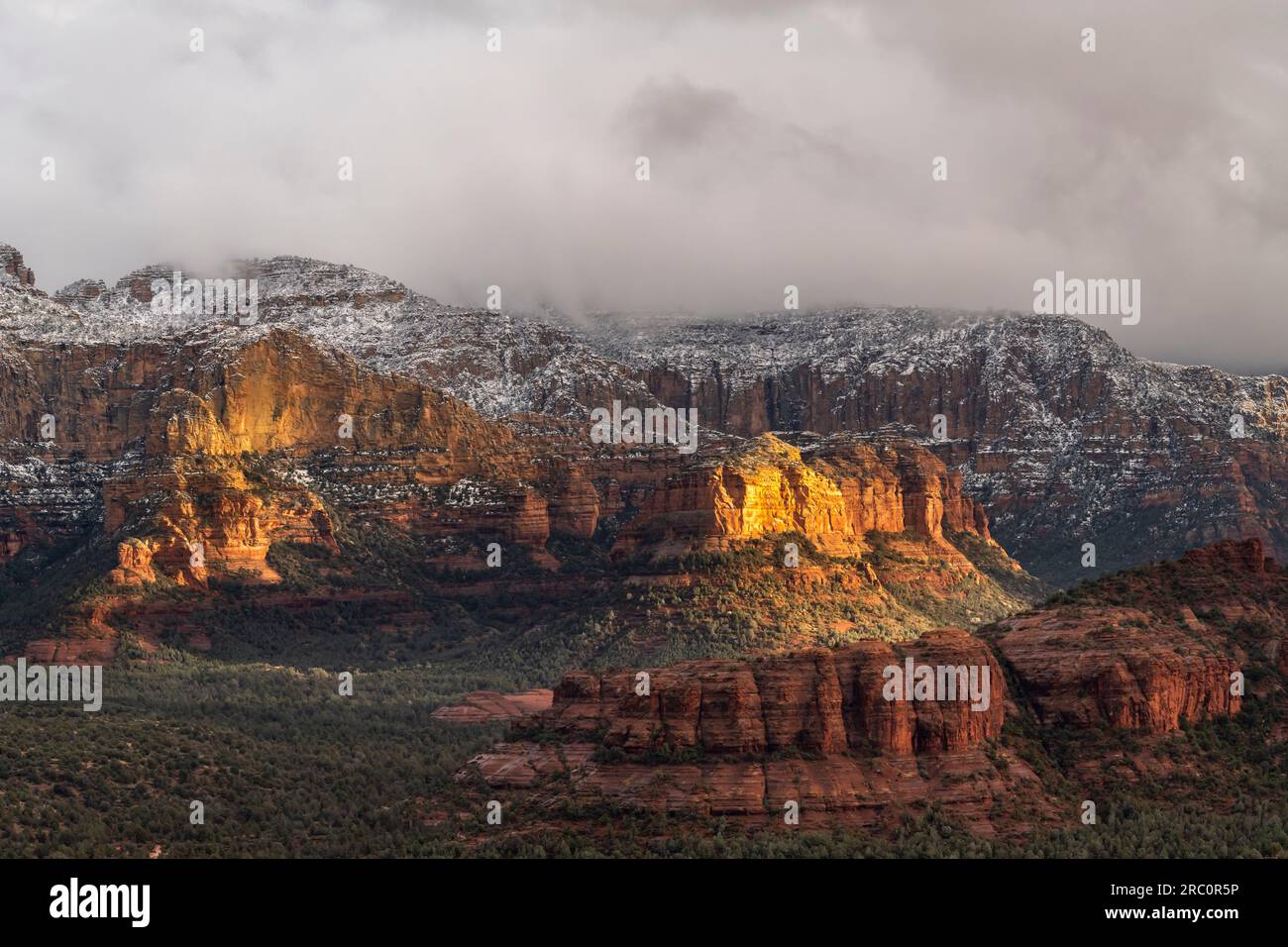 Spot of sunlight over Red Rocks of Sedona, sunset, Arizona, USA, by ...