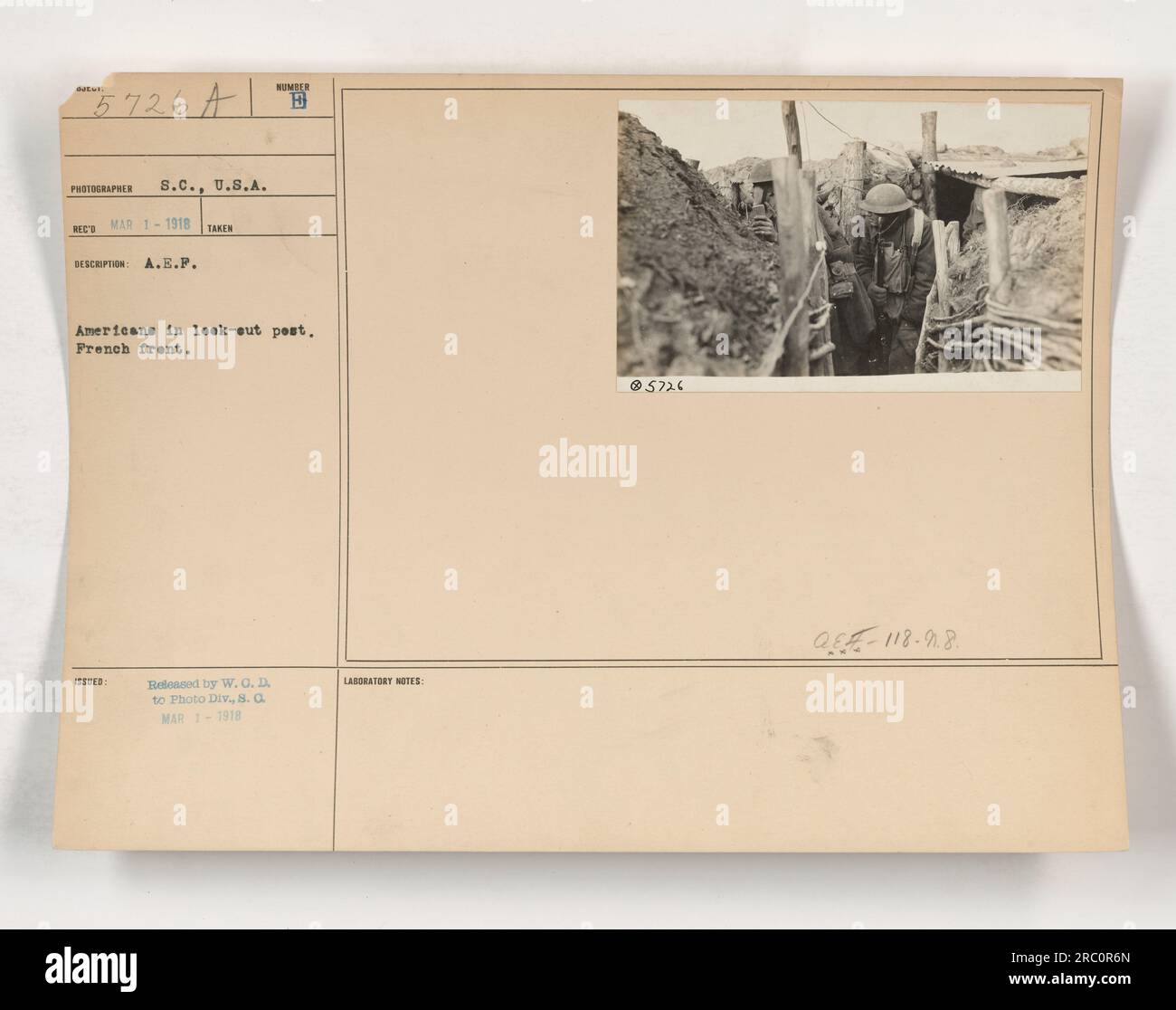 An image showing American soldiers stationed in a French trench during ...