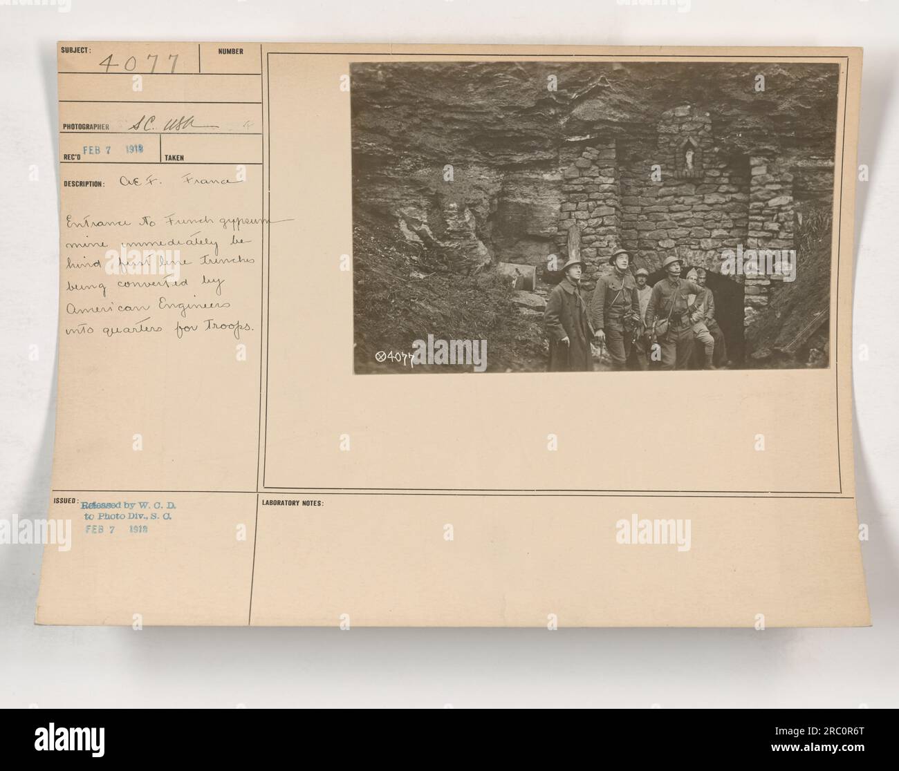 Entrance to a French gypsum mine behind first-line trenches being ...