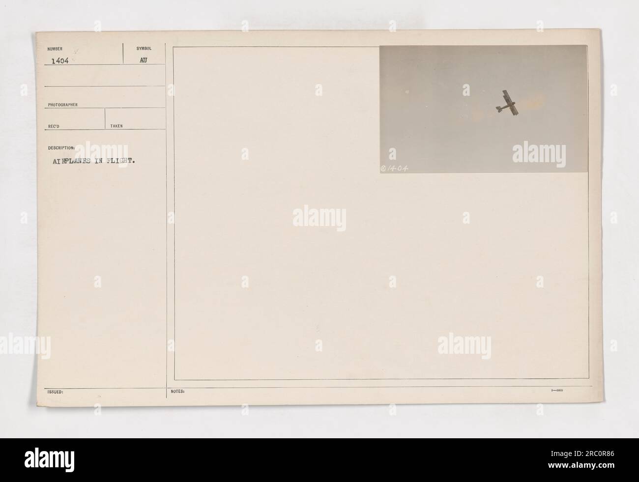 Description: Airplane in flight during World War One. This photograph ...