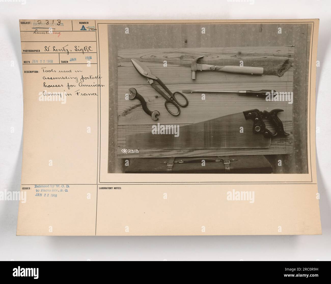 "Tools used in assembling portable houses for the American Army in ...