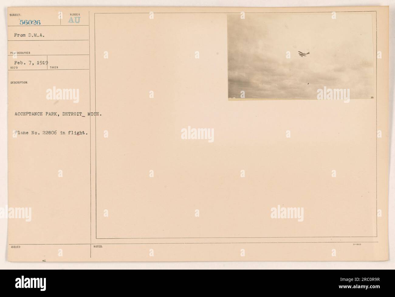 Airplane No. 22806 in flight at Acceptance Park, Detroit, Michigan ...