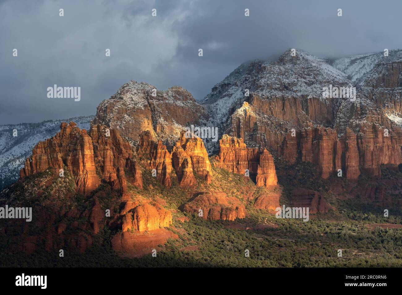 Spot of sunlight over Red Rocks of Sedona, sunset, Arizona, USA, by ...