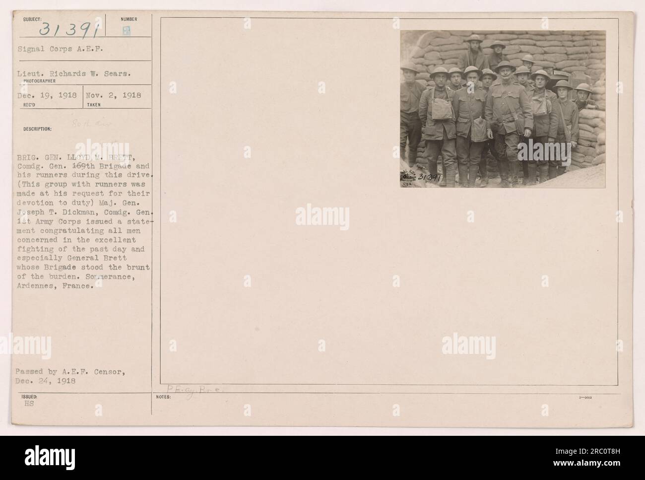 Brig. Gen. Lloyd M. Brett, Commander of the 169th Brigade during World ...