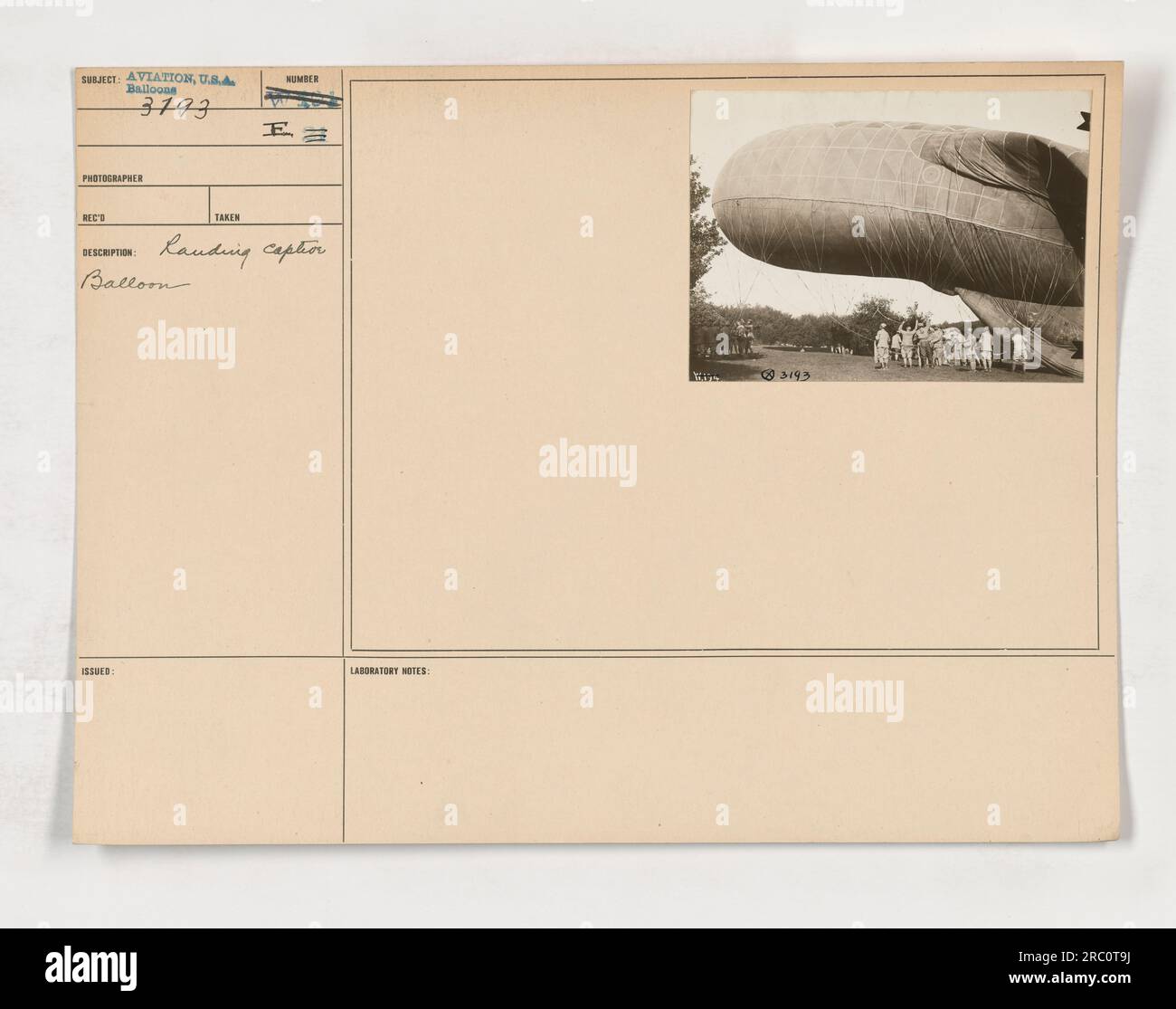 U.S. military personnel landing a captive balloon during World War One ...