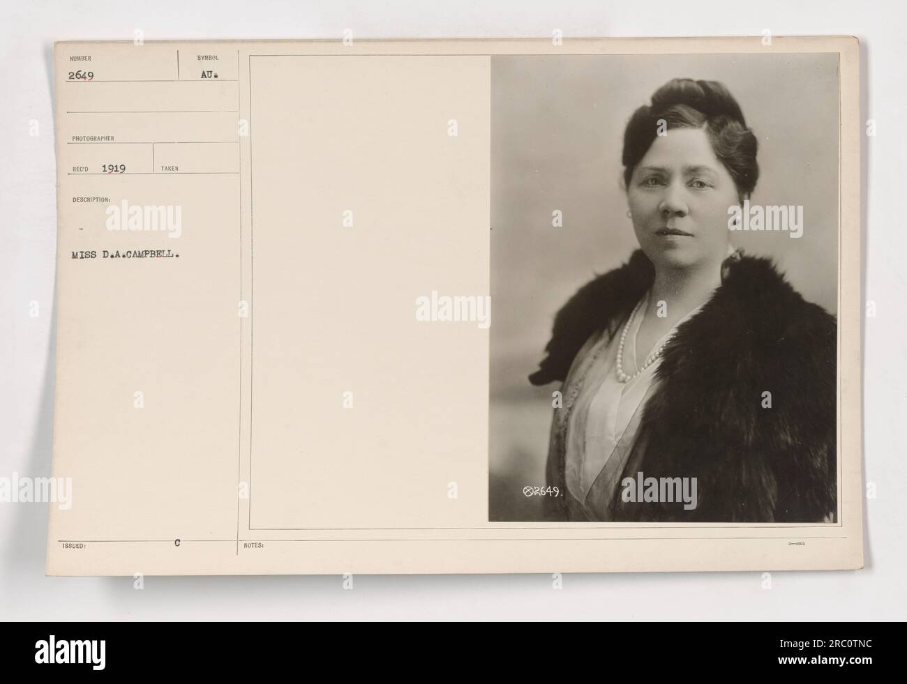 Image of Miss D.A. Campbell, taken by photographer Red in 1919. The ...