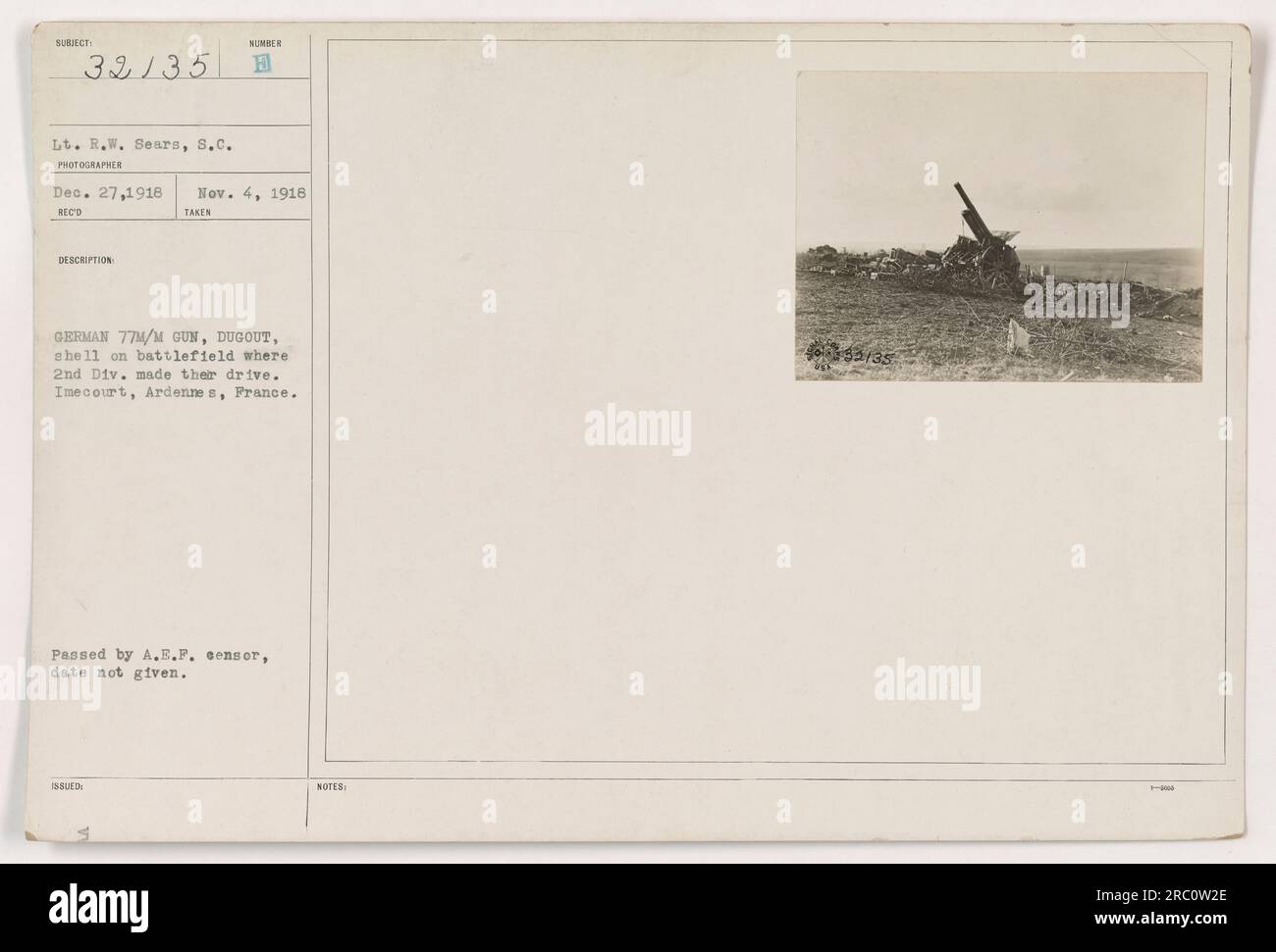 Photograph of a German 77mm gun and dugout on the battlefield in Ime ...