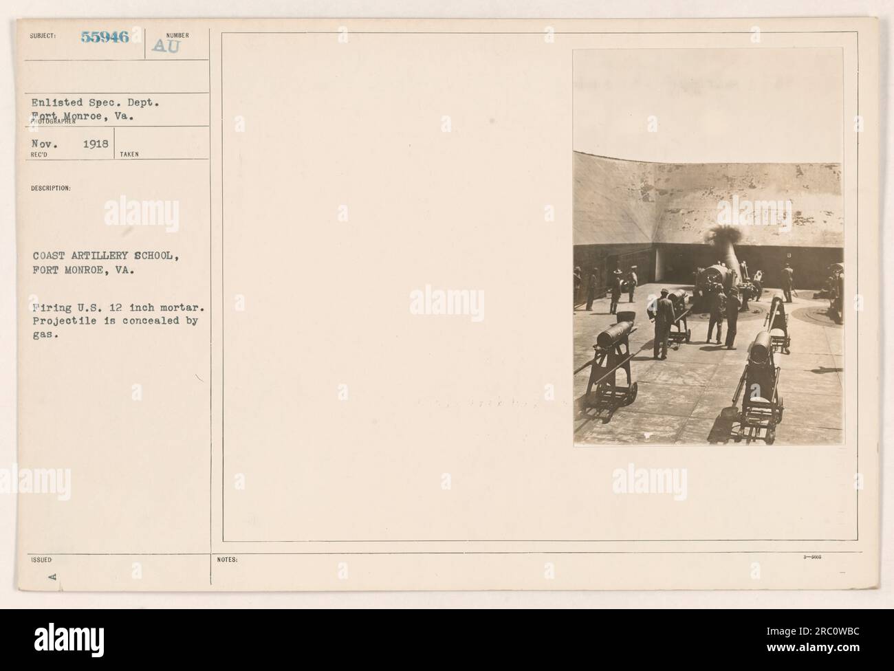 COAST ARTILLERY SCHOOL, FORT MONROE, VA: An image depicting the firing ...
